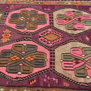 OVERSIZED Pink and Burgundy Kilim Rug, 177'' X 68'', Vintage Turkish ...