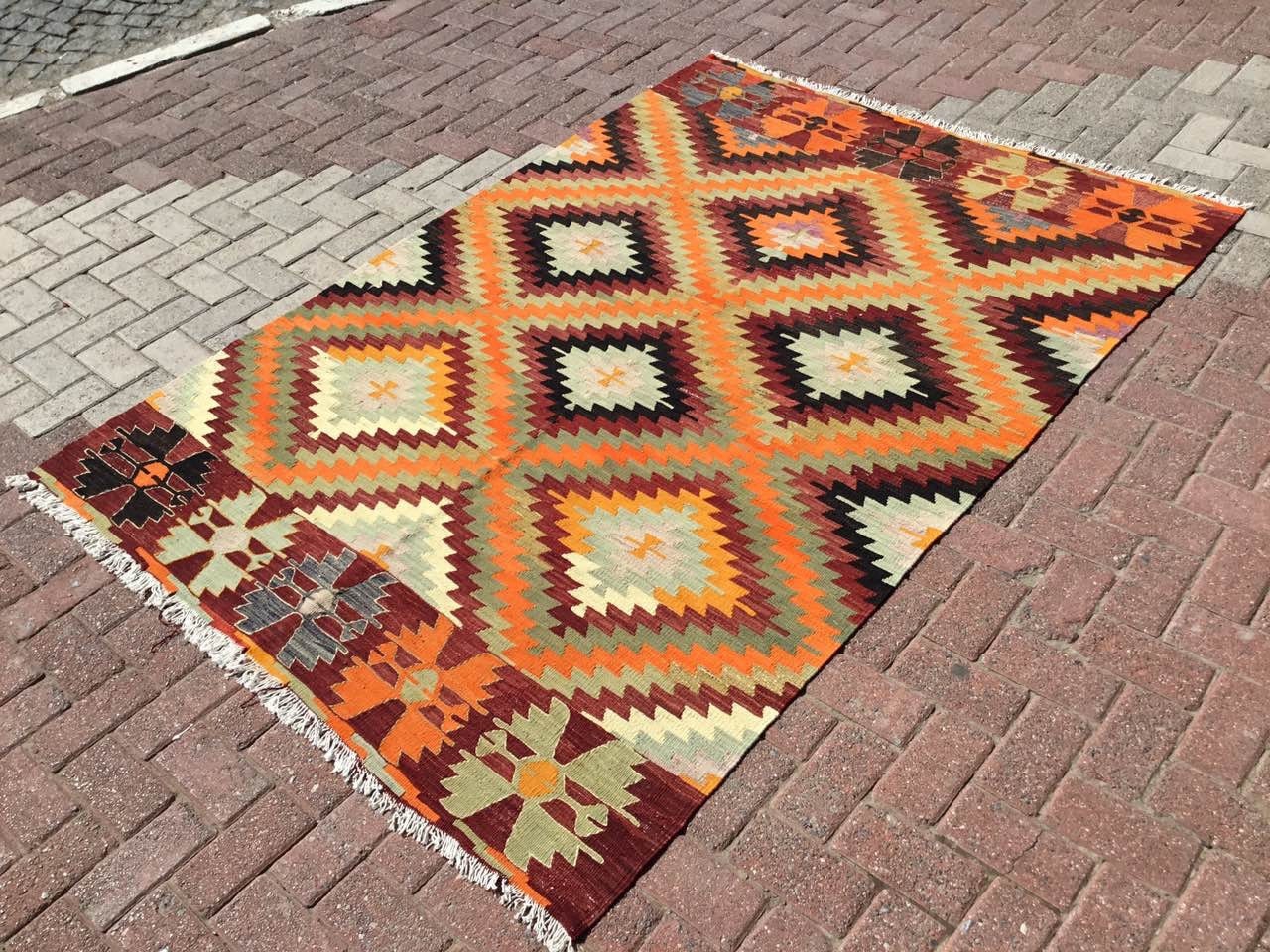 Diamond design rug 88 x 62 kilim rug Vintage | Etsy