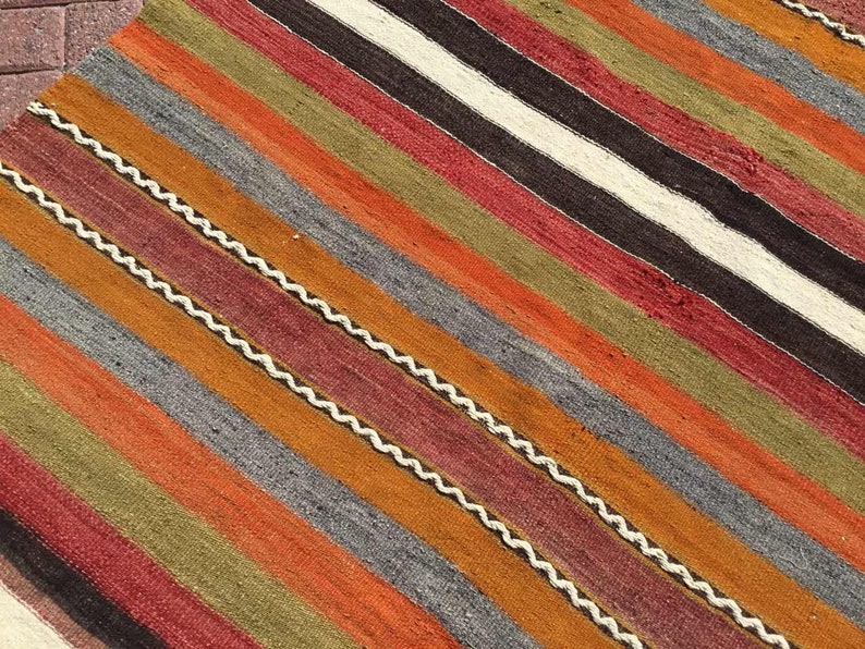 Striped Kilim Rug Orange Area Rug 103 X 61 | Etsy
