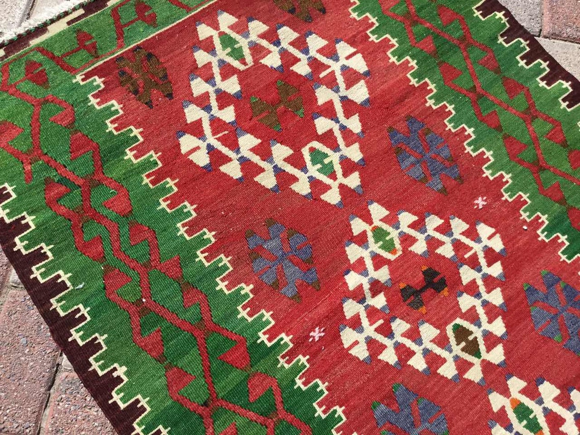 Small Kilim Green Kilim 55x38 Vintage Turkish - Etsy