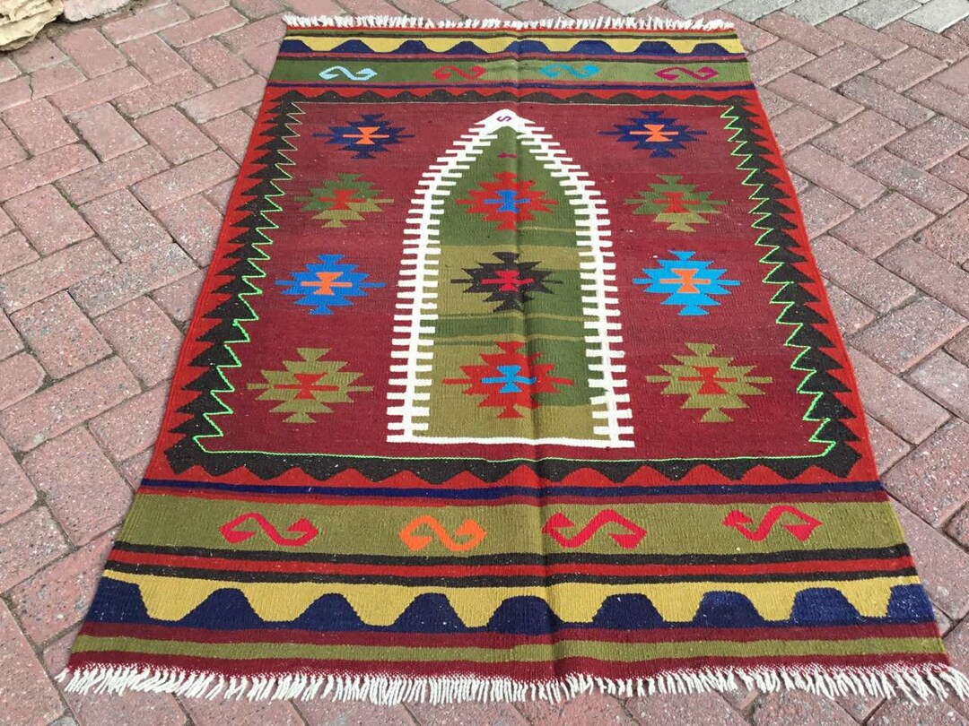 Small Kilim, Green Kilim, 60"x42", Vintage Turkish Kilim Rug, Small ...
