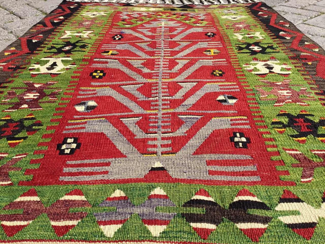 Small Kilim Green Kilim Rug 53.5x38 Vintage - Etsy