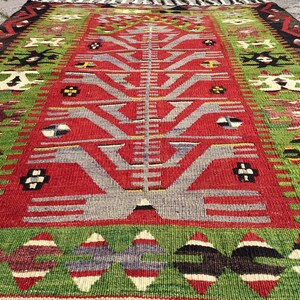 Small Kilim, Green Kilim Rug, 53.5"x38", Vintage Turkish Kilim Rug ...
