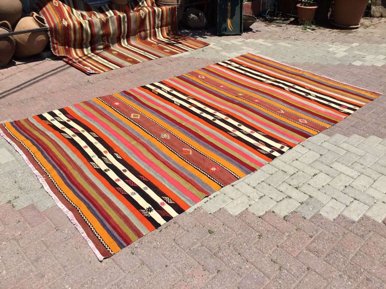 Colorful Striped Rug Kilim Rug Area Rug 125 X | Etsy