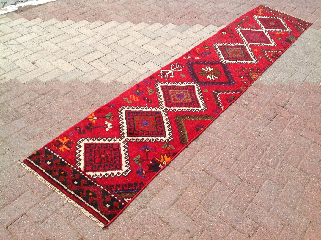 Runner Rug, Turkish Runner, 129" X 25", Vintage Hand Knotted Rug, Red ...