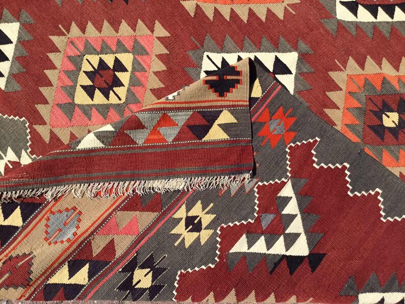 Rug Red Kilim Rug 108'' X 67'' Red and Gray - Etsy