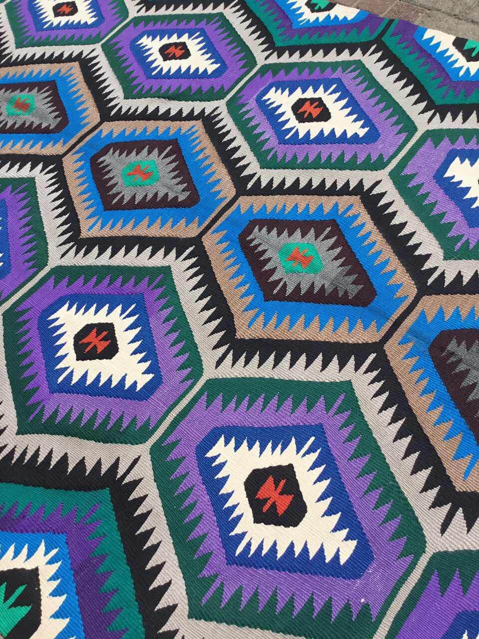 Bright Kilim blue kilim Purple Kilim Vintage Turkish rug | Etsy