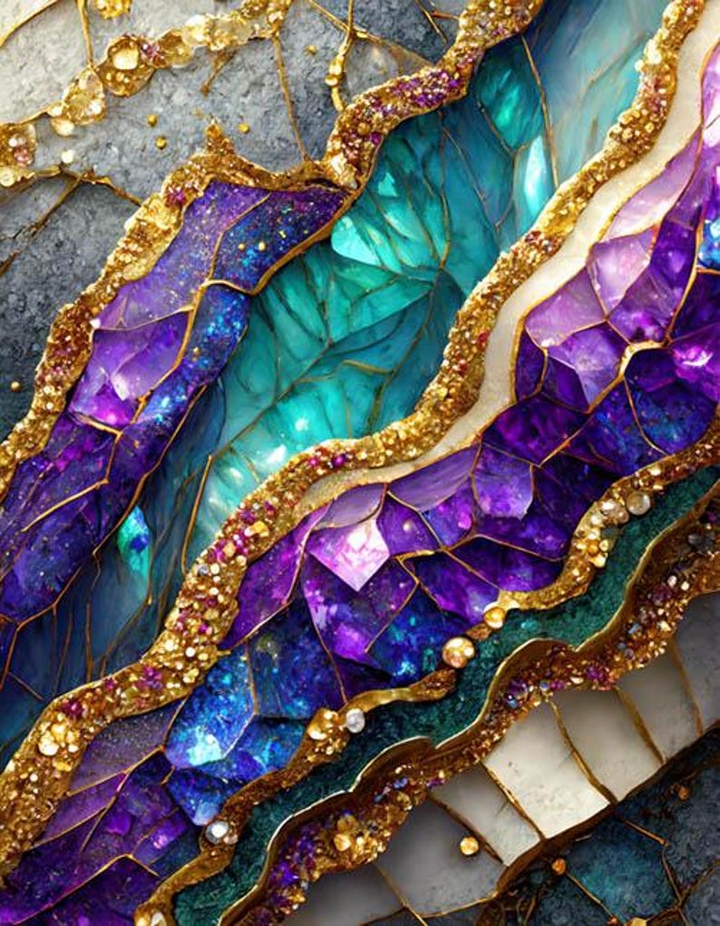 Geode Quartz Art Texture Digital Paper: Purple, Blue & Gold (digital ...