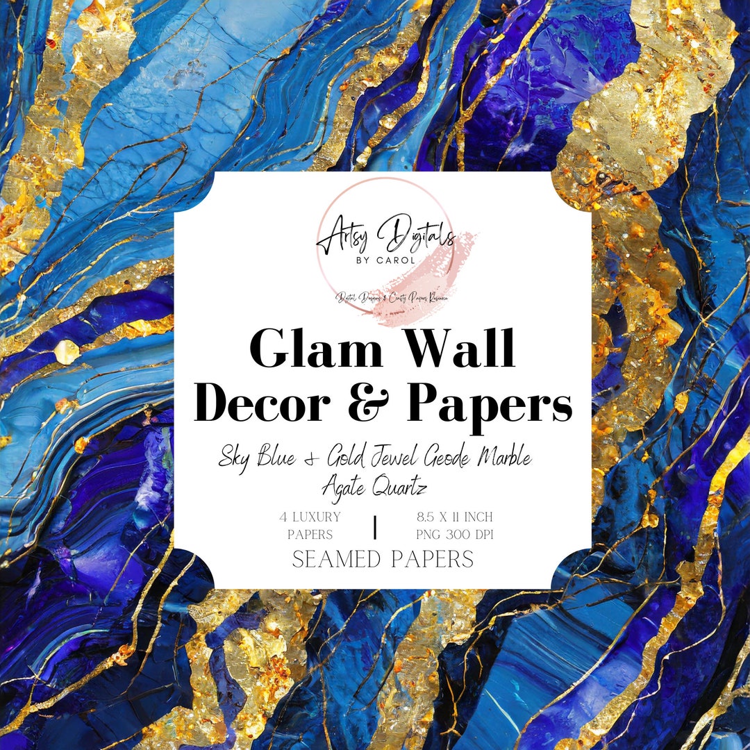 Sky Blue Gold Geode Marble Texture: Luxury Digital Backgrounds, Wall ...
