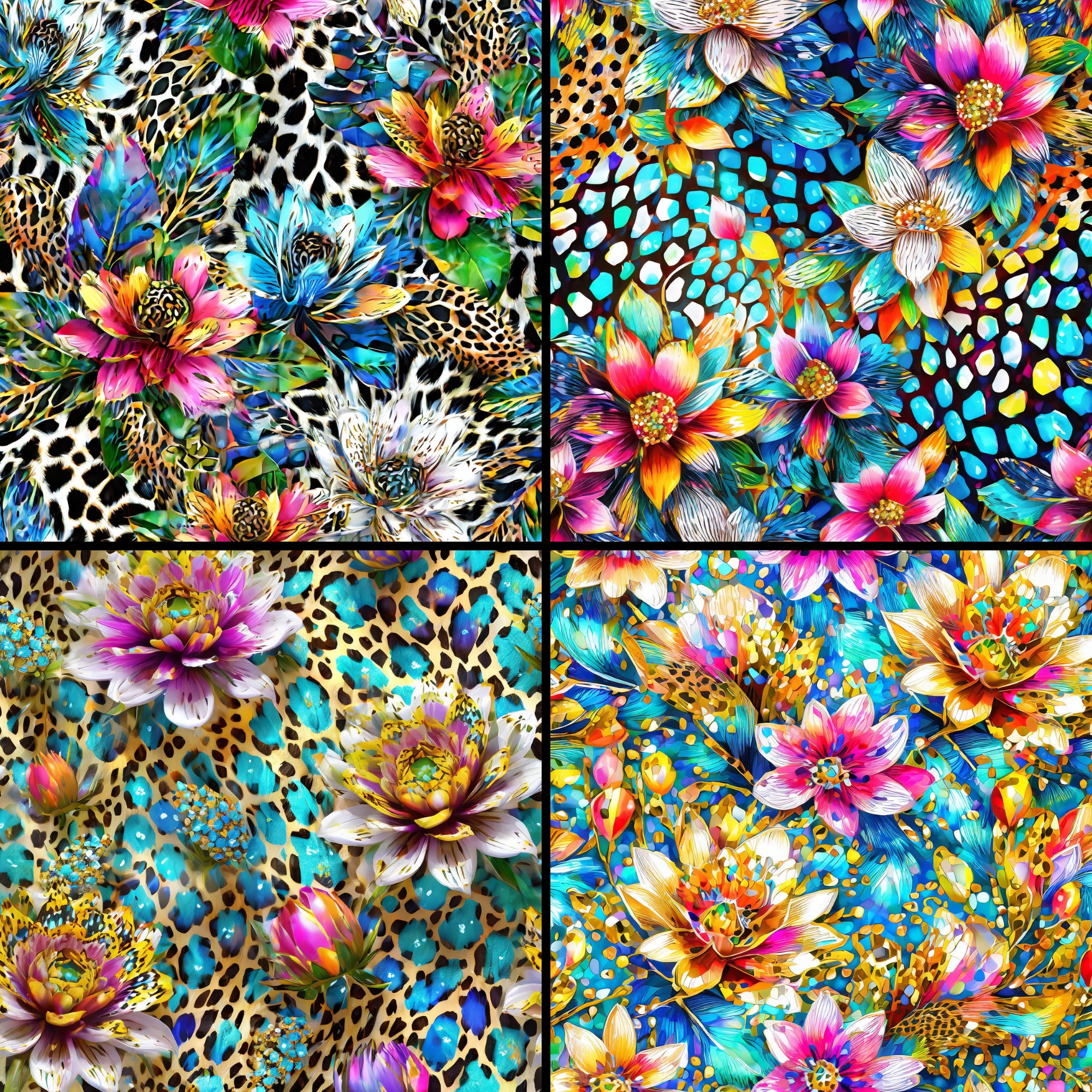 Leopard Flower Print Digital Paper: Glam Animal Texture (12x12 PNG ...