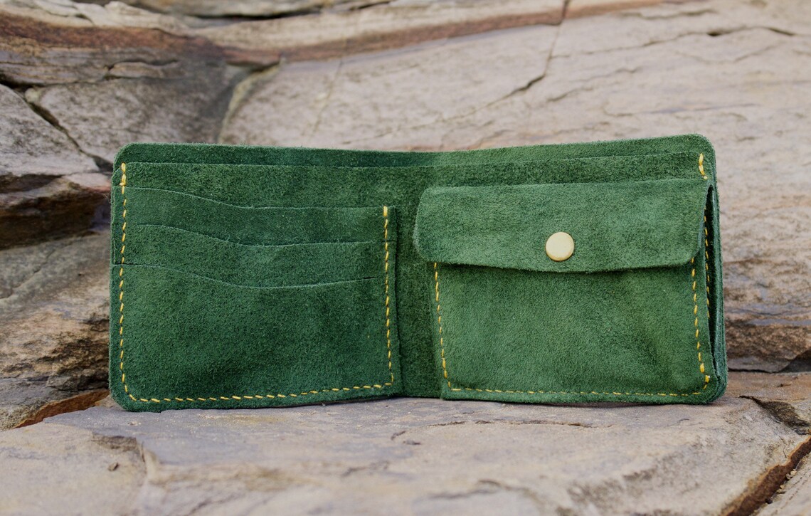 Green Suede Wallet, Mens Wallet, Suede Billfold, Australian Made - Etsy