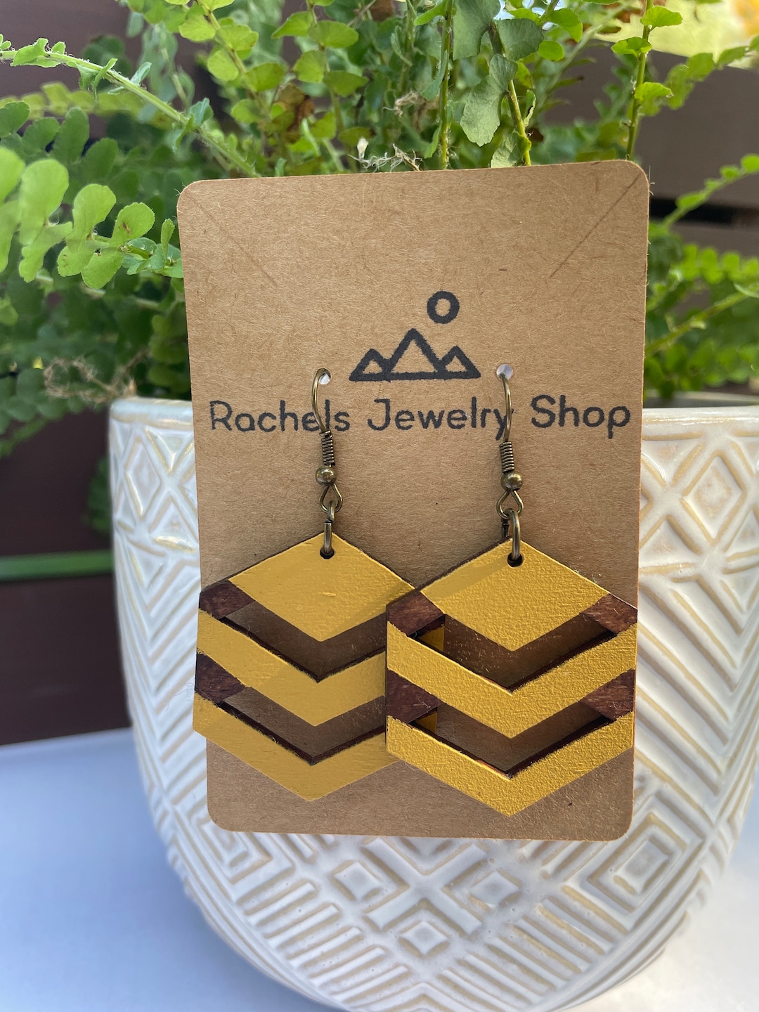 Geometric Chevy Pattern Handmade Wood Hand Painted Earrings - Etsy