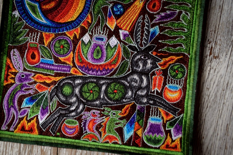 Peyote Deer Patch Huichol Embroidery with Deer Sun Moon and | Etsy