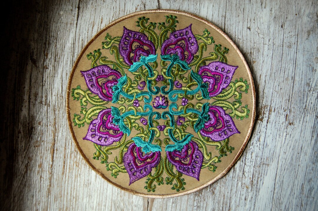 Lotus Flower Mandala Patch, Handmade Embroidery, Mandala Stitchery ...