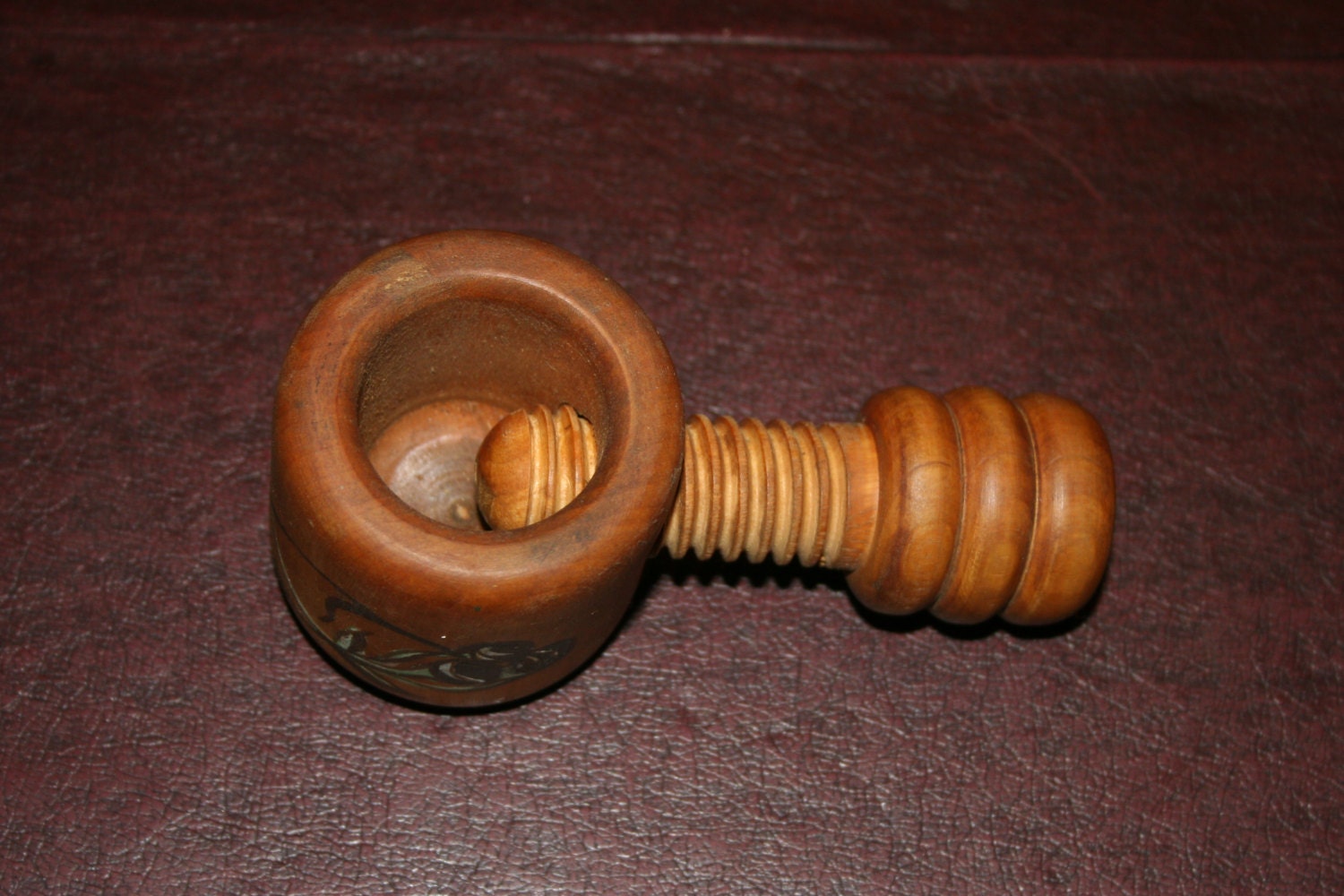 Vintage Painted Wooden Nut Cracker Screw In Handle Vintage Painted Wooden Nut Cracker Screw In Handle