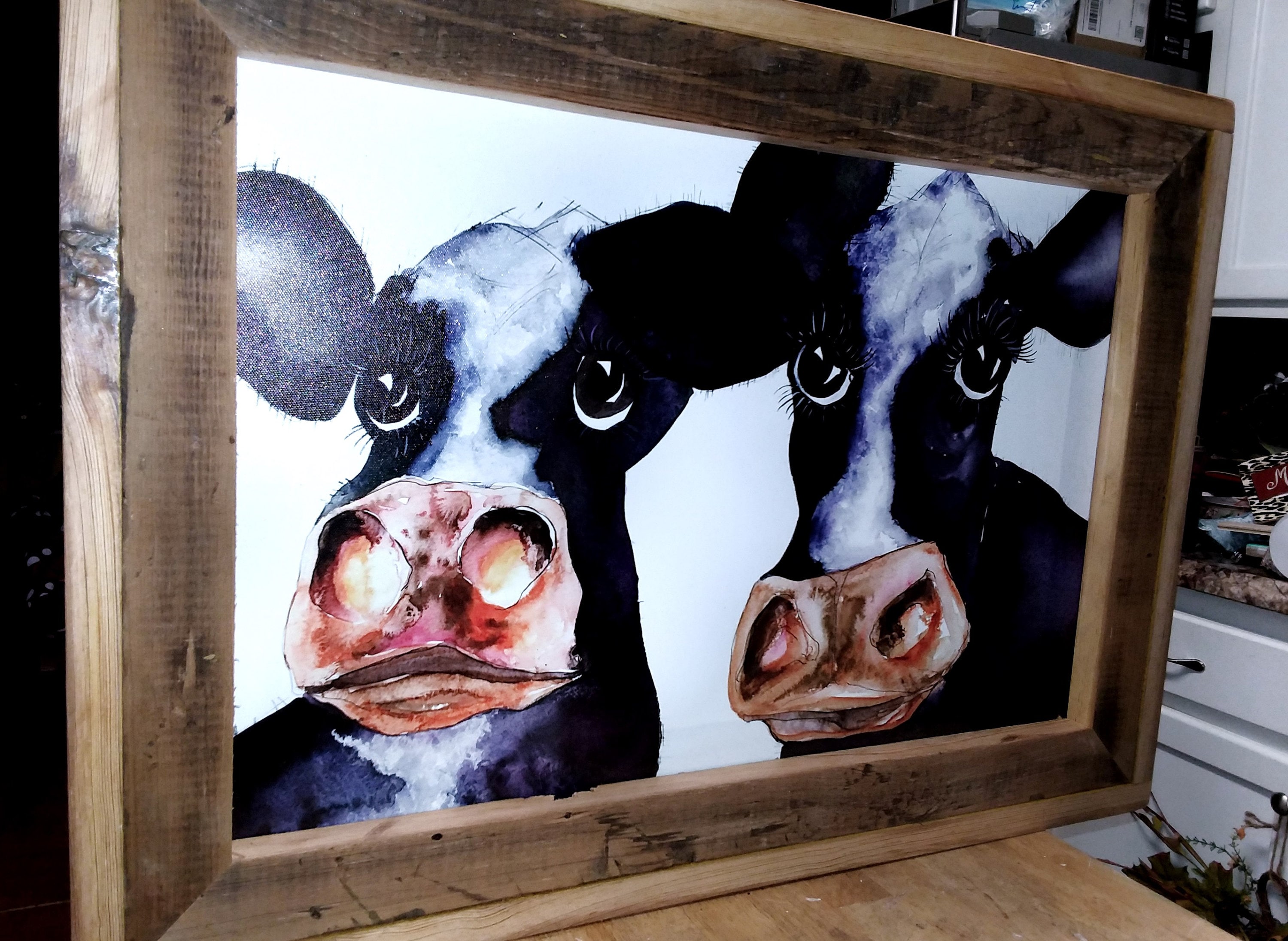 Clearance Canvas Cows picture, cartoon cows wall art, frame cow picture ...
