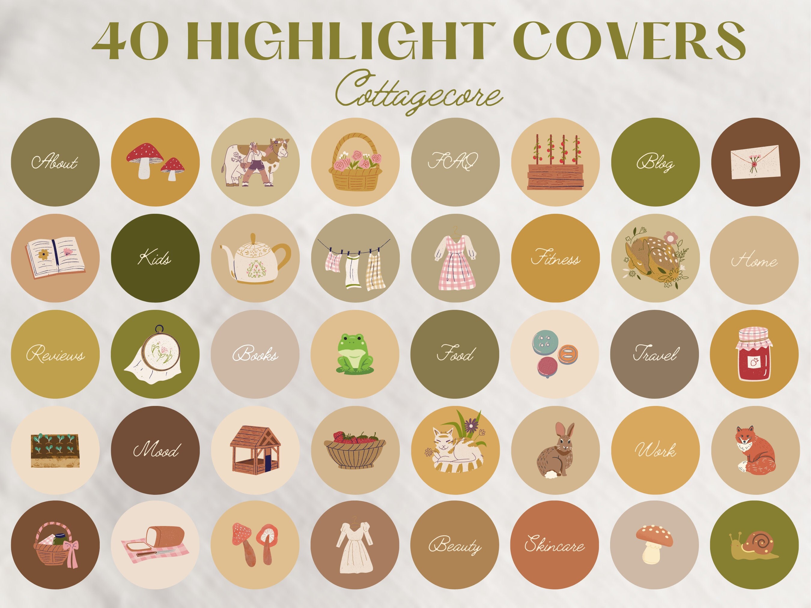 40 Instagram Highlight Covers Cottagecore Boho Canva Neutral Story IG ...