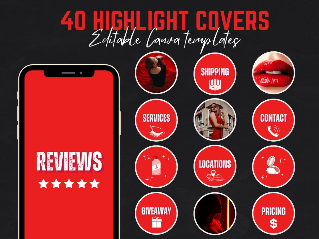 40 Red Baddie Instagram Highlight Covers, Eyelash Tech Canva Template ...