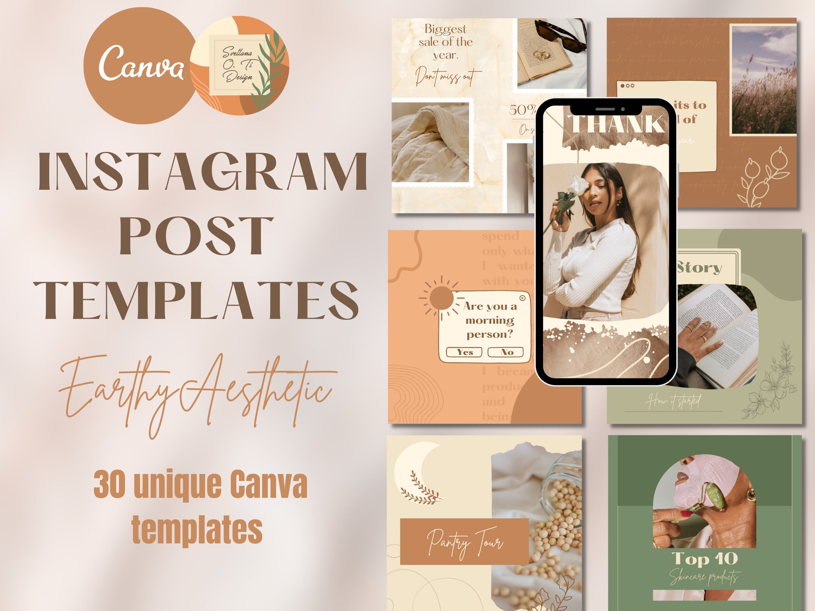 30 Beige Instagram Post Templates for Influencer, Editable Canva Insta ...