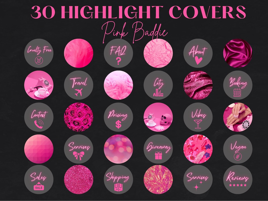30 Pink Baddie Instagram Highlight Covers Canva Template Pink IG Quotes ...