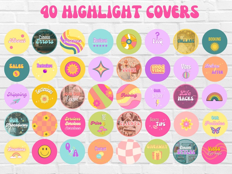 40 Retro Instagram Highlight Covers, Canva Template, Pink IG Quotes ...
