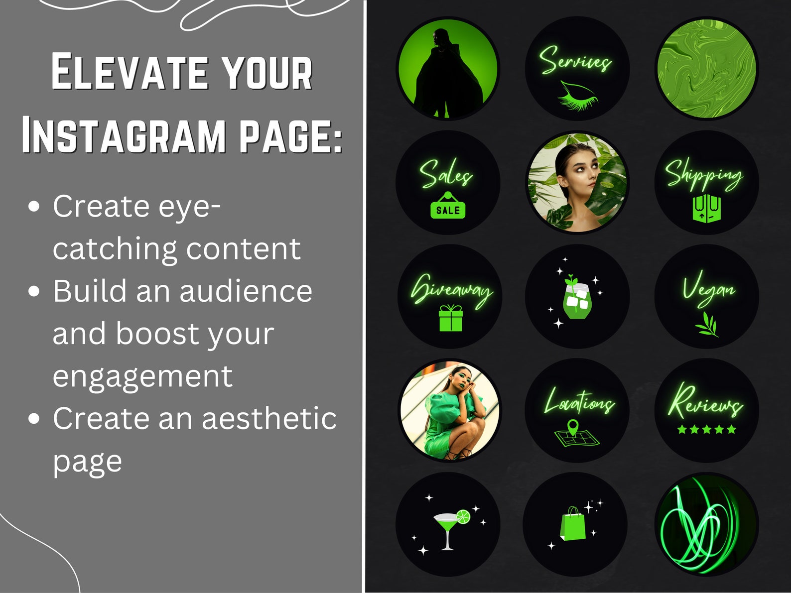 40 Green Baddie Instagram Highlight Covers, Canva Template, DIY ...