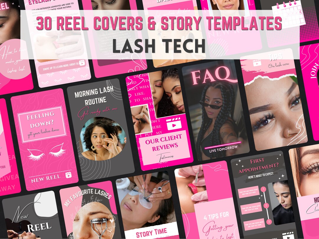 Lash Tech Reel Cover & Story Templates, 30 Instagram Templates for Lash ...