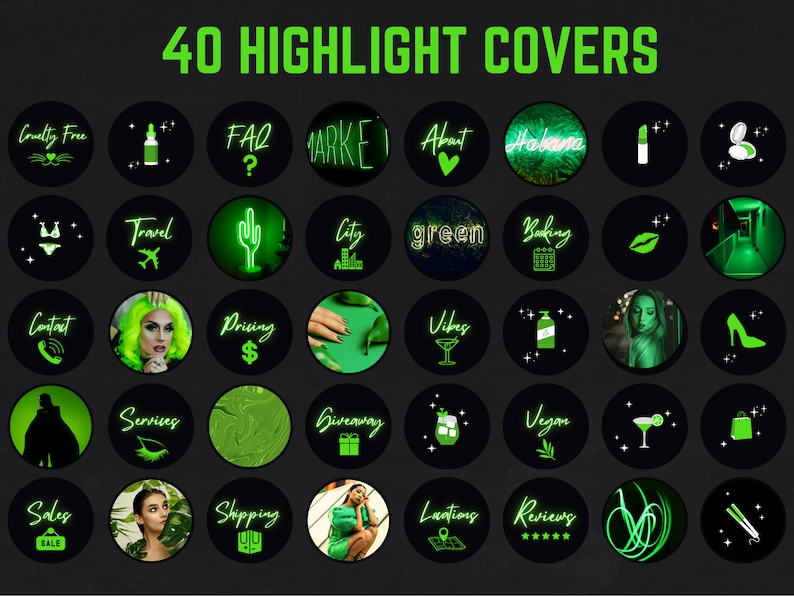 40 Green Baddie Instagram Highlight Covers, Canva Template, DIY ...
