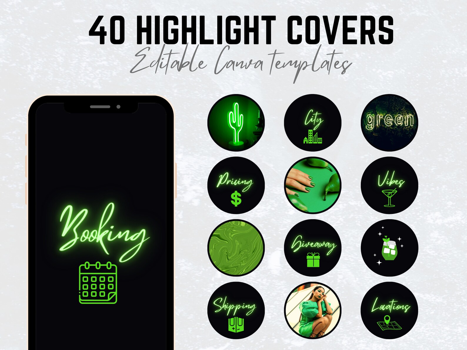 40 Green Baddie Instagram Highlight Covers, Canva Template, DIY ...