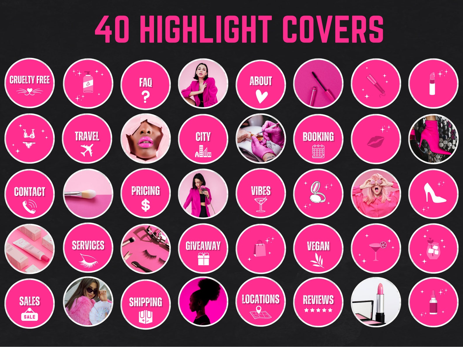 40 Pink Baddie Instagram Highlight Covers, Canva Template Eyelash Tech ...