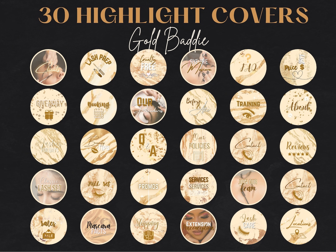 30 Gold Instagram Highlight Covers, Canva Template Gold, IG Quotes ...