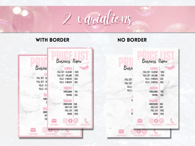 Price List Template Lash for Small Business, Pink Luxury Editable ...