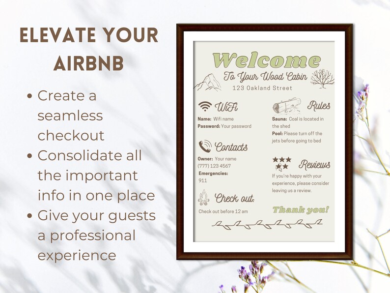Airbnb Welcome Sign Editable Template for Cabin Rental Printable ...