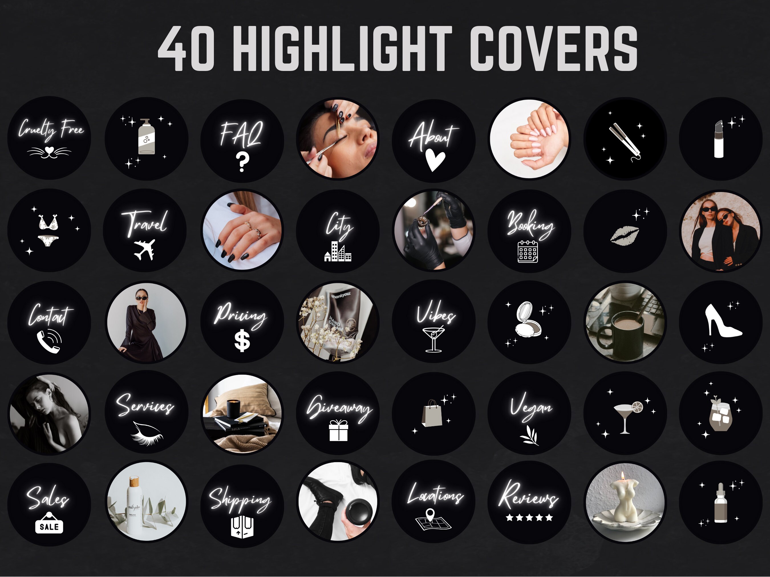 40 Luxury Instagram Highlight Covers B&W Baddie Canva Template Eyelash ...