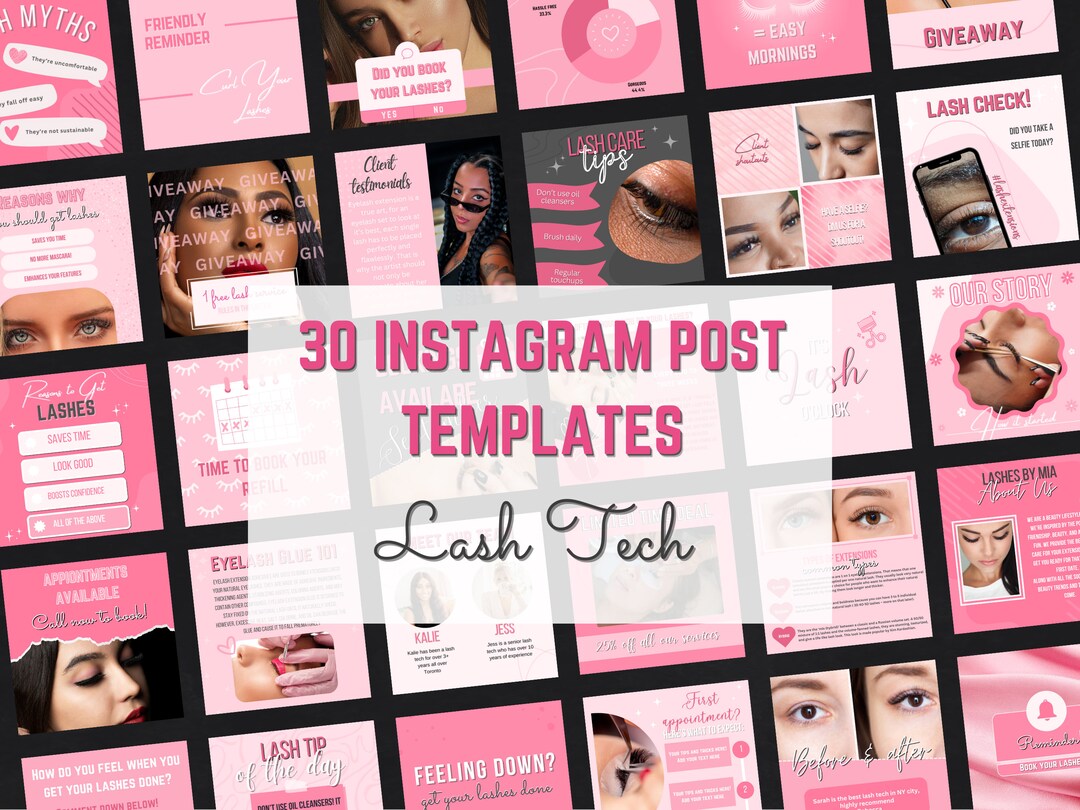 DIY Lash Tech Instagram Post Templates, 30 Editable Canva Pink IG Posts ...