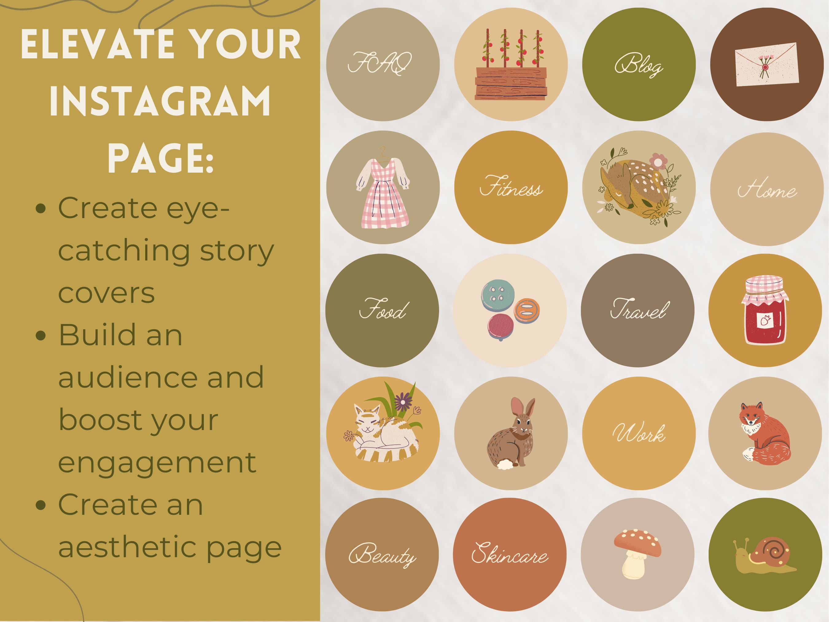 40 Instagram Highlight Covers Cottagecore Boho Canva Neutral Story IG ...