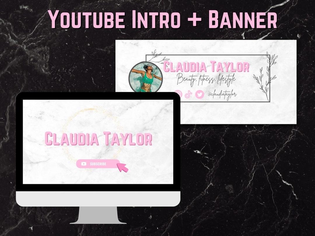 Youtube Intro Banner Template Pink White, Youtube Branding Kit, White ...
