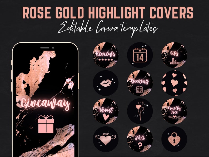30 Rose Gold Instagram Highlight Covers, Canva Template Pink IG Quotes ...