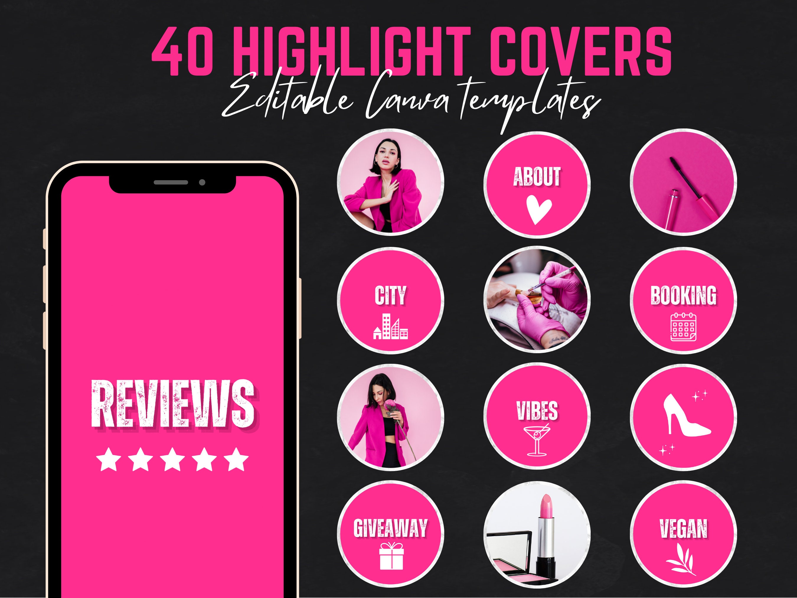 40 Pink Baddie Instagram Highlight Covers, Canva Template Eyelash Tech ...