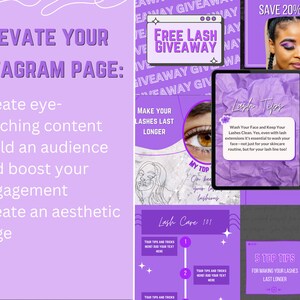 Purple Instagram Post Templates Canva, 30 Editable Lash Techs IG Post ...