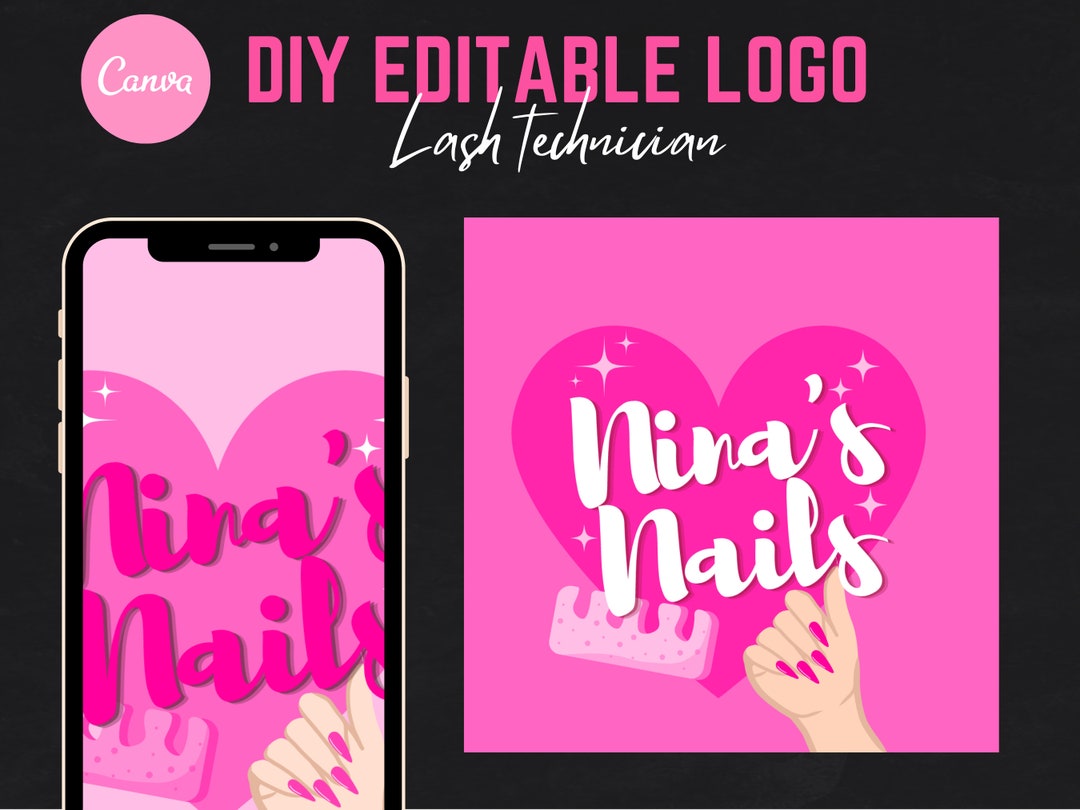 DIY Neon Pink Nail Salon Logo Template (canva) - Etsy