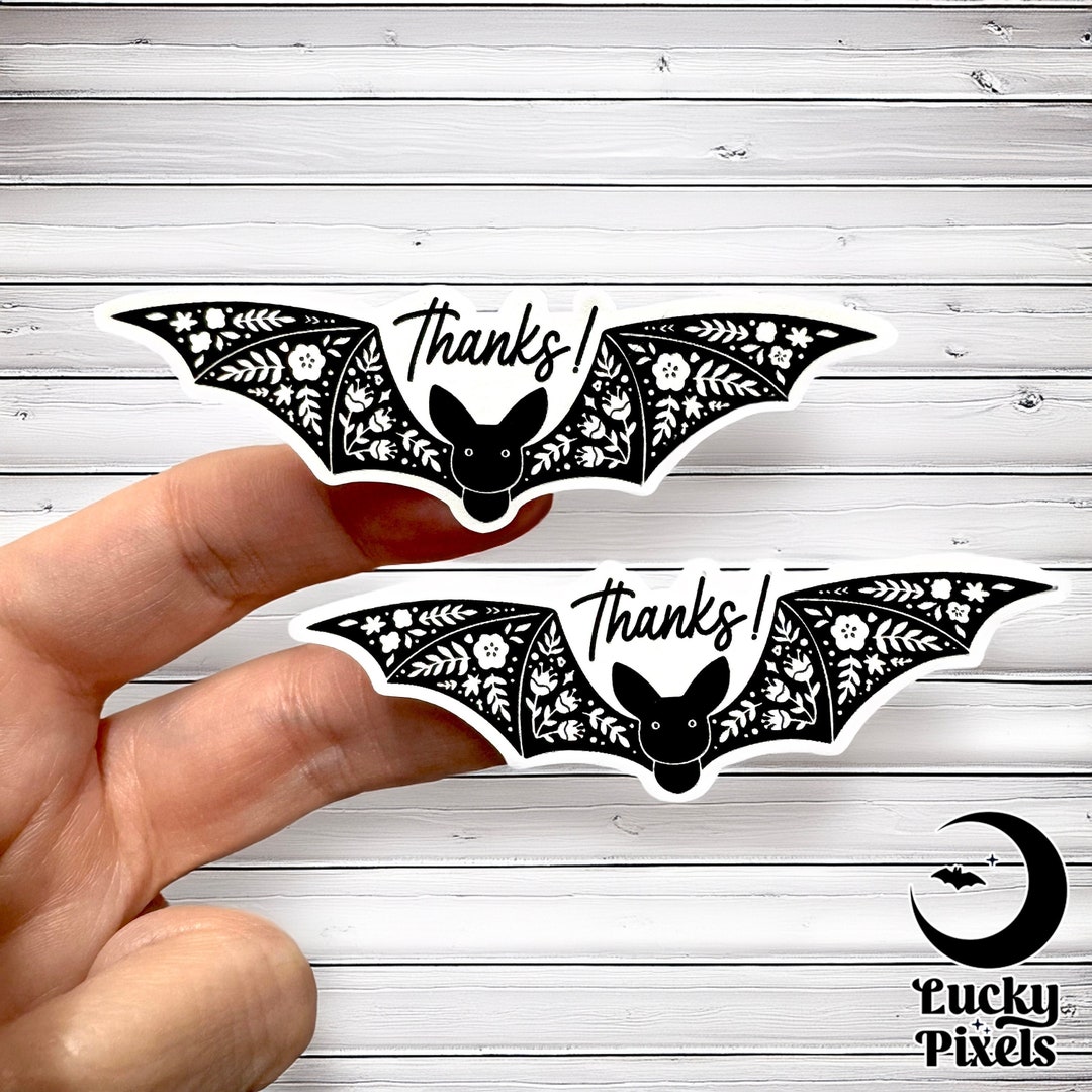 Thanks Floral Pattern Bat Sticker Sheet for Packaging - Goth, Alt, Emo ...