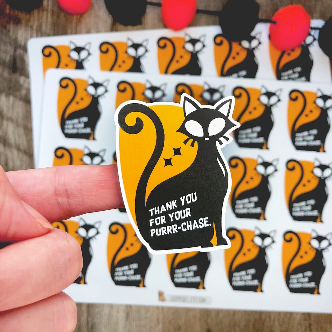 Thank You for Your Purrr-chase Cat Sticker Sheet, Black Cat, Witchy ...