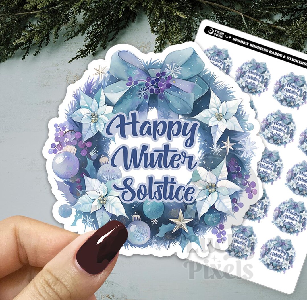 Happy Winter Solstice Sticker Sheet for Packaging - Blue Wreath ...