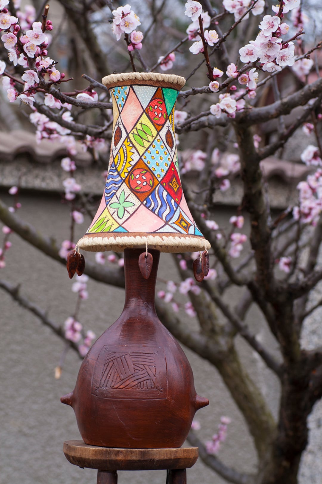 Handmade Pulp & Clay Pottery Lamp: Rustic Geometric Decor - Etsy