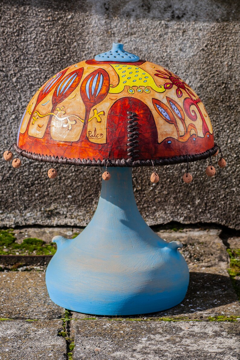 Boho Lamp, Red Lamp, Home Decor Rustic, Abstract Lamp, African Tribal ...