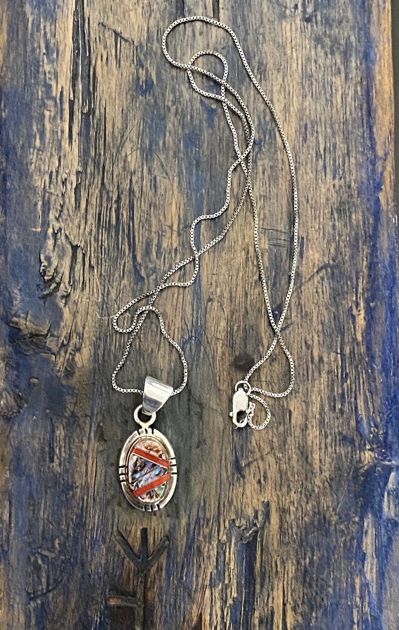 Vintage Zuni Fred Weekoty Abalone Spiny Oyster Sterling Pendant With ...