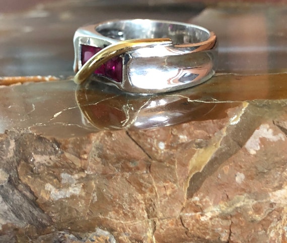 Designer 925 and 18K Gold Ruby Modern Ring - Gem