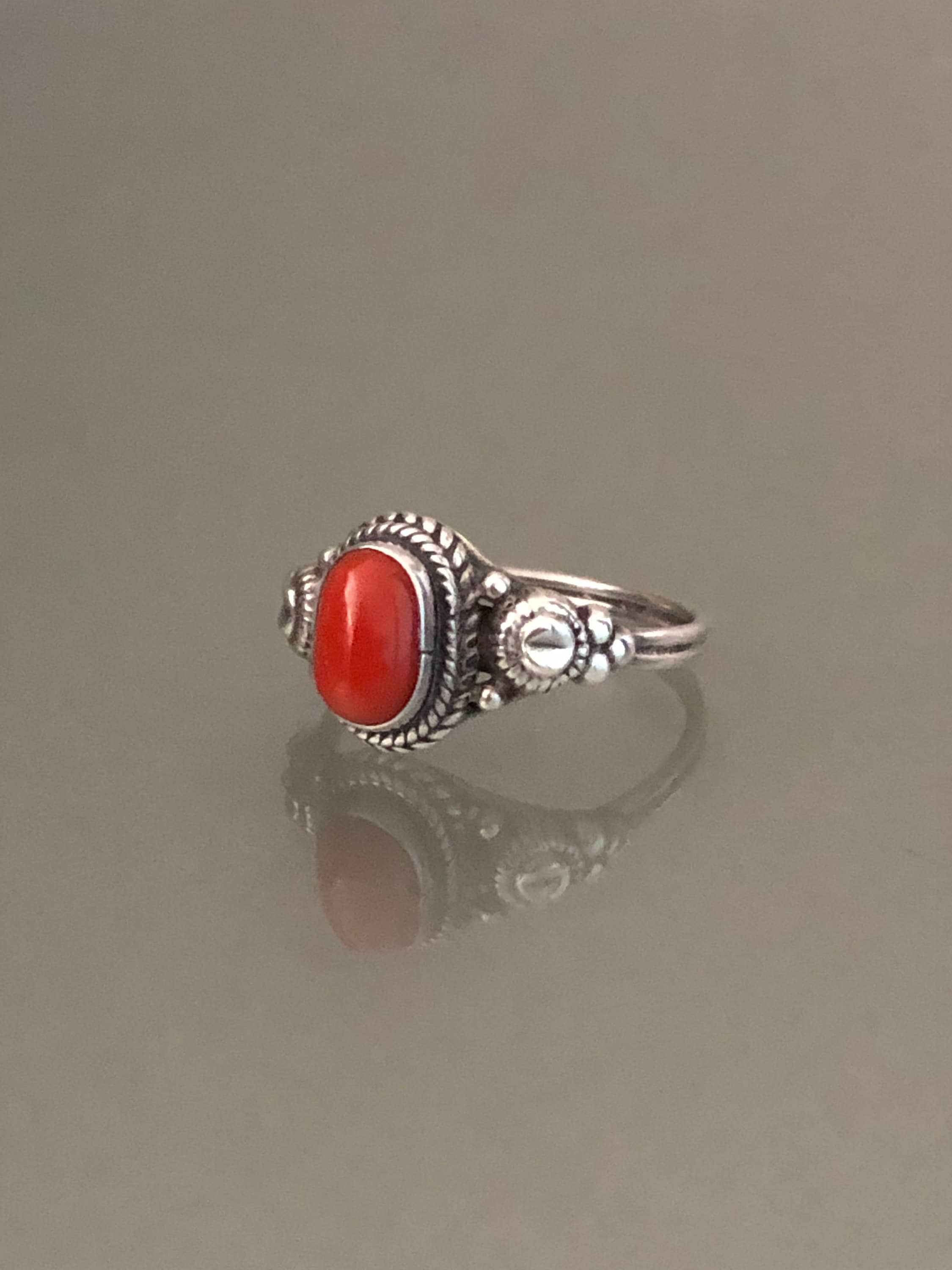 Richly Ornamented Coral Sterling Silver Ring - Etsy Australia