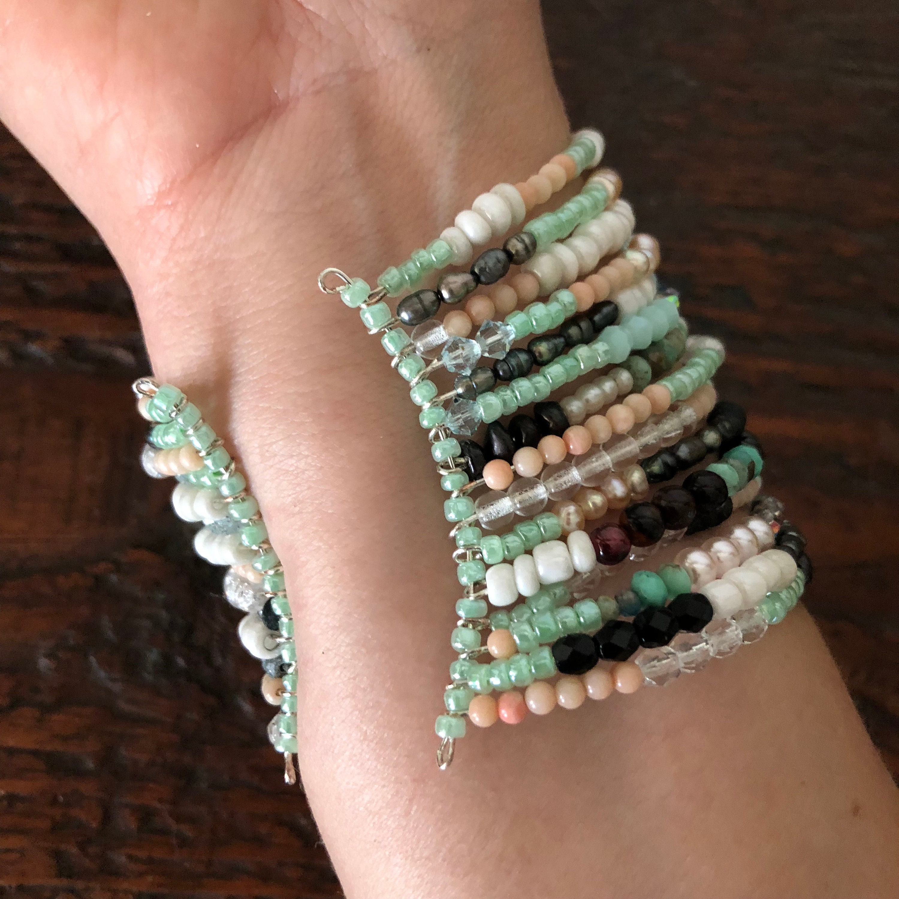 Unique Memory Wire Beaded Wrap Bracelet - Etsy